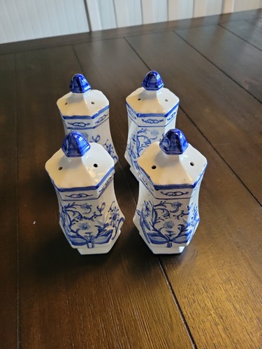 Vintage Japanese salt and pepper shakers or spice jars white and blue ...