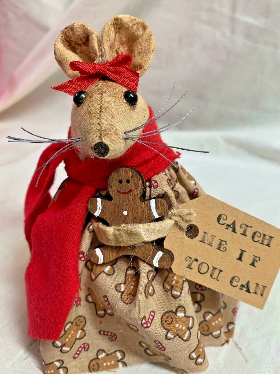Primitive Christmas Mouse 2WSM Woven Stocking With Mouse & Greens By