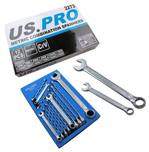 12pc METRIC COMBINATION SPANNER SET by US PRO TOOLS 6mm to 22mm in EVA ...
