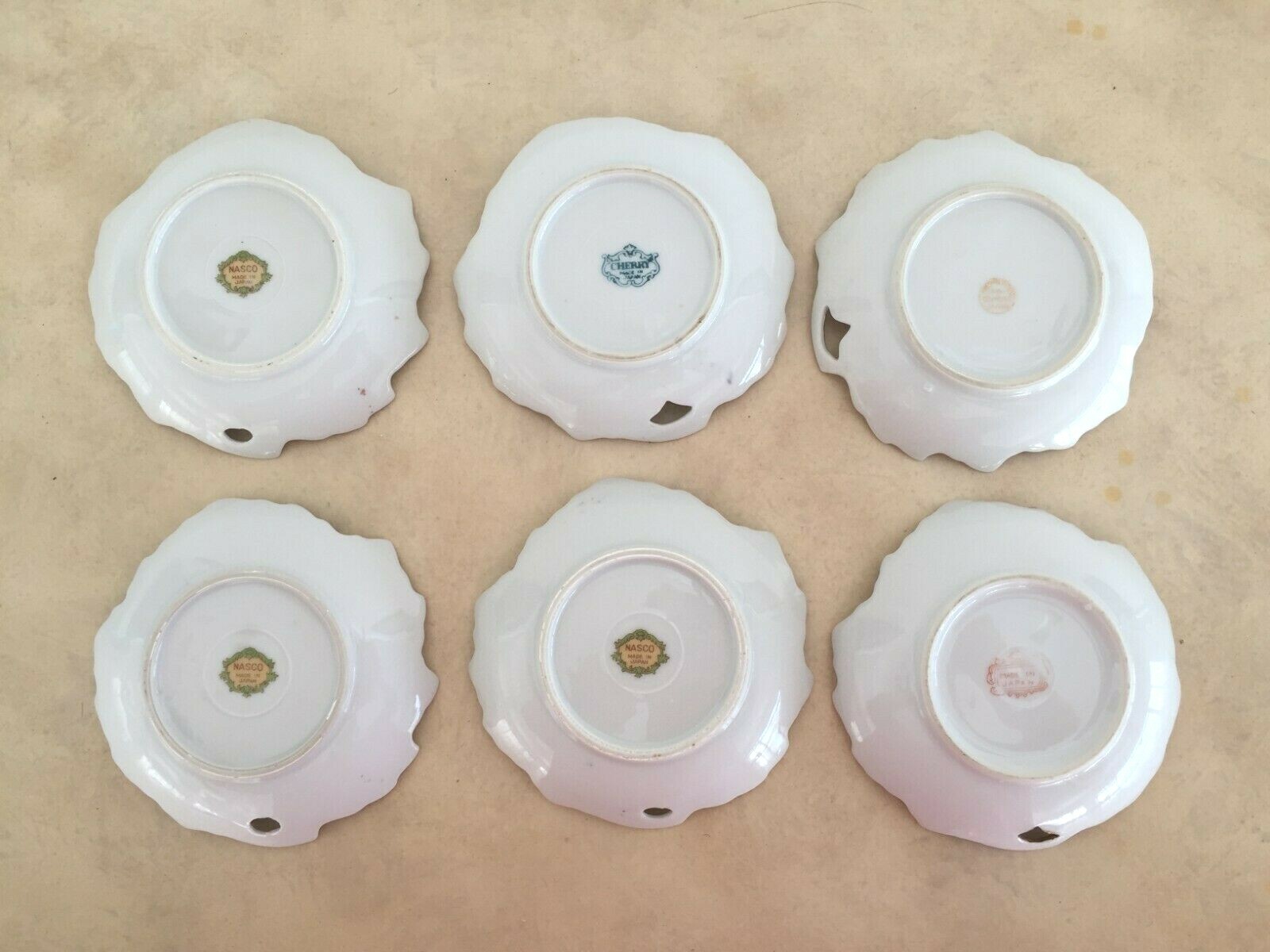 Japanese Trinket Dish Set of 6 Leaf Shape Hand Painted Floral Gilded ...