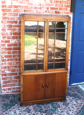 English Antique Oak Bookcase Cabinet | Glass Doors | Display Storage c ...