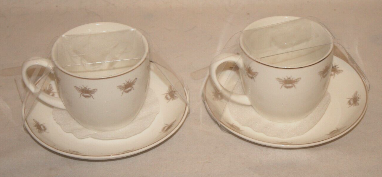 Grace Teaware Fine Porcelain Gold Queen Bees Coffee Cups & Saucers Two ...