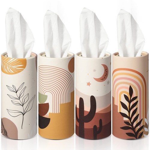 4 Pack Round Tissue Box Holder Facial Tissues Tube Container for Car ...