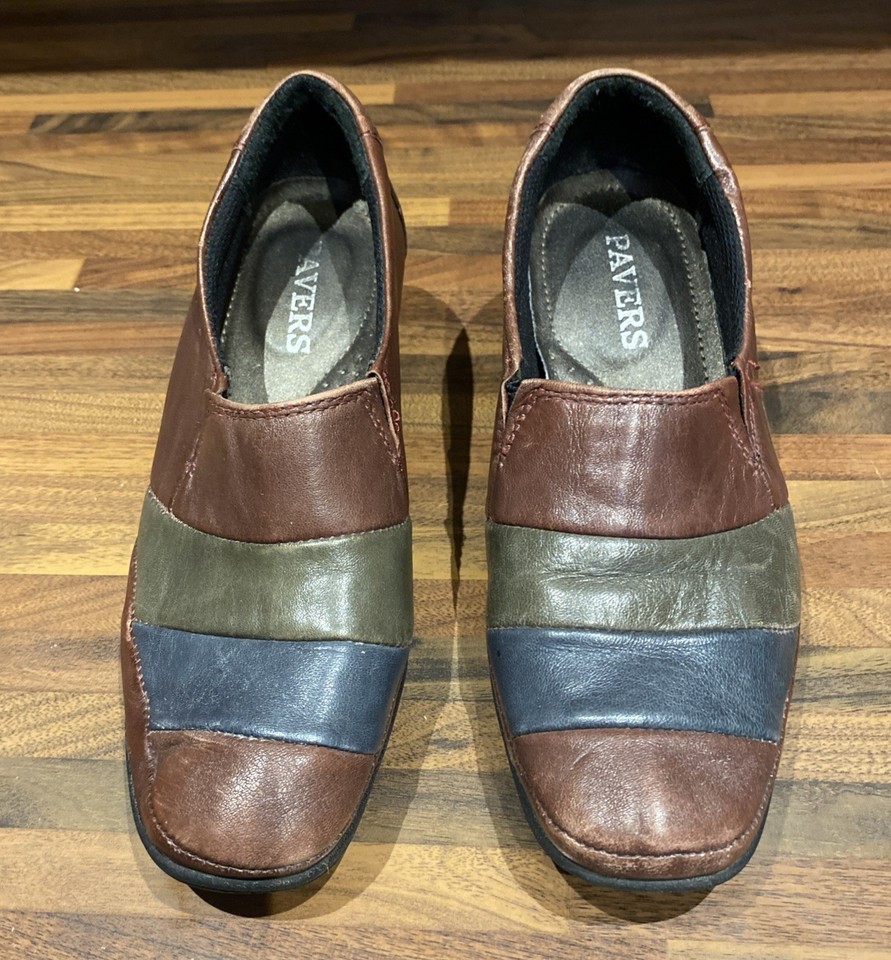 Pavers Ladies Colour Block Comfort Leather Wedge Heel Slip On Shoes ...