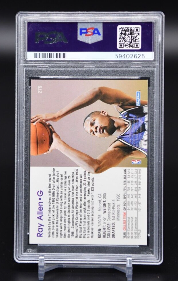 1996-97 NBA Hoops RAY ALLEN RC Rookie #279 PSA 9 MINT 📈 BUCKS HOF LOW ...