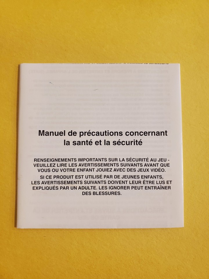 Nintendo DS Health Safety Instructions INSERT ONLY Replacement ...
