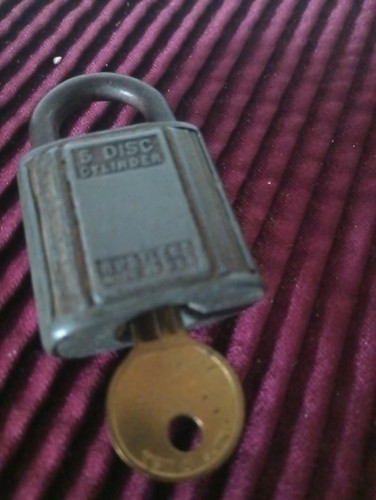 Vintage Steel Lock Padlock USA Rustless W/ Key 5 Disc Cylinder Antique ...