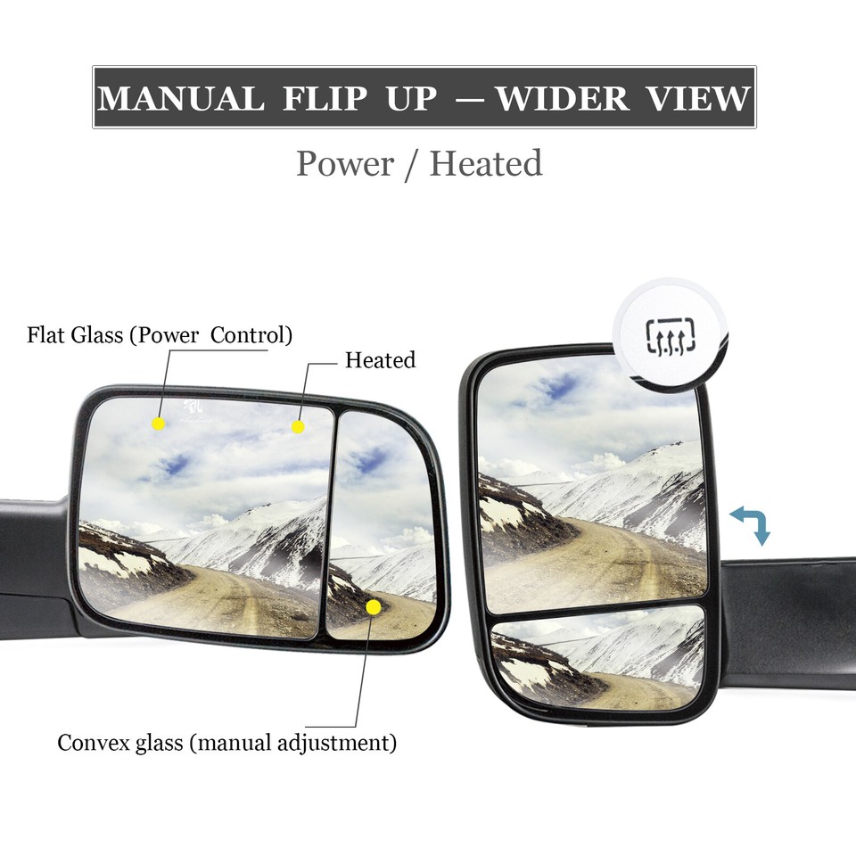 Towing Mirrors For 2002-08 Dodge Ram 1500 2003-09 2500 Power Heated LED ...