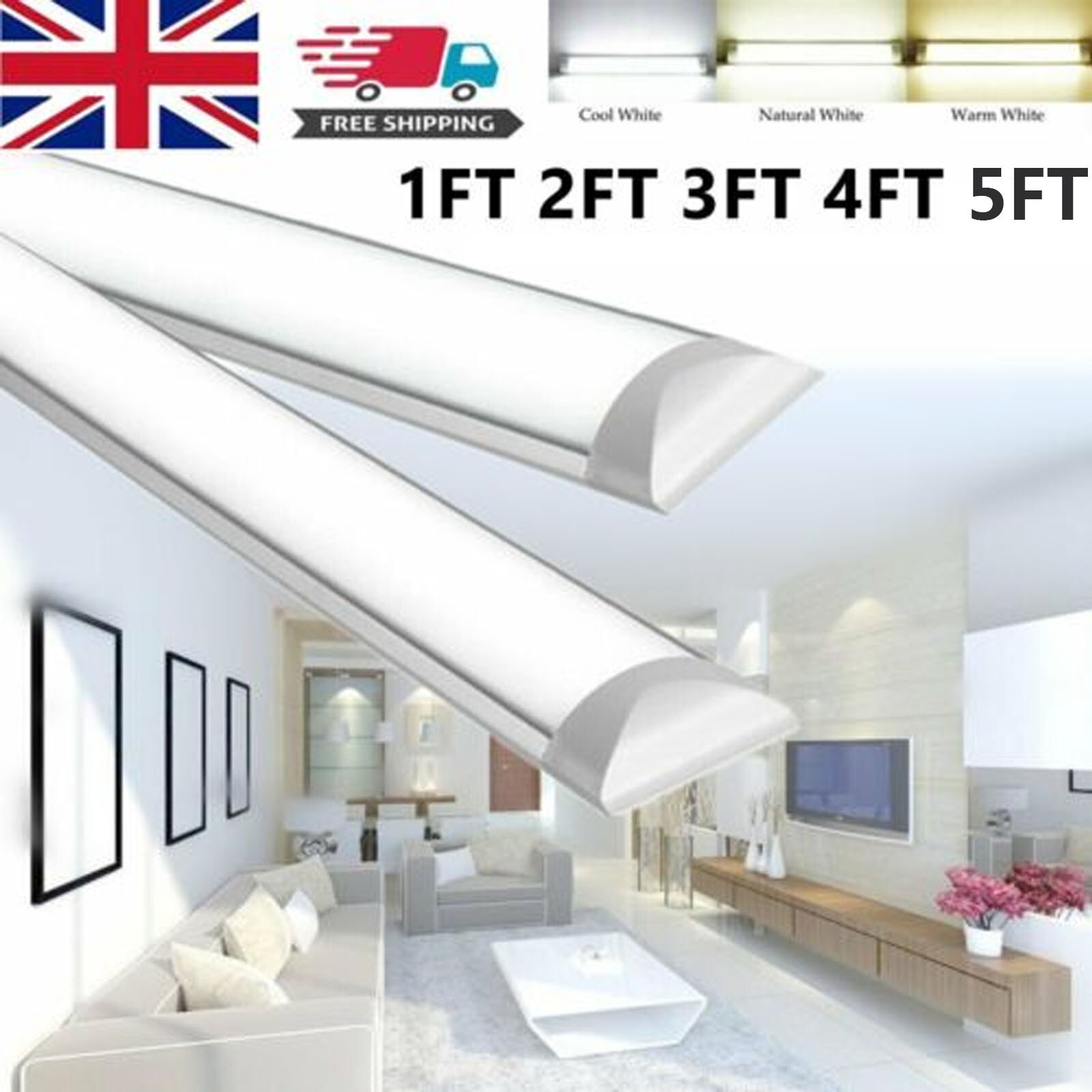 4FT LED Strip Light Batten Tube Light Office Shop Garage Ceiling Lamp ...