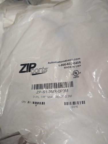 NEW AUTOMATION DIRECT ZIP PORTS ZP-S1-3MR-0P3M CABLE 3 PL 7/8" MAL RECP ...