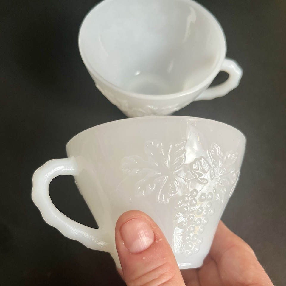 Vintage Punch Cups, Set Of 2 White Milk Glass, Anchor Hocking Patterns ...