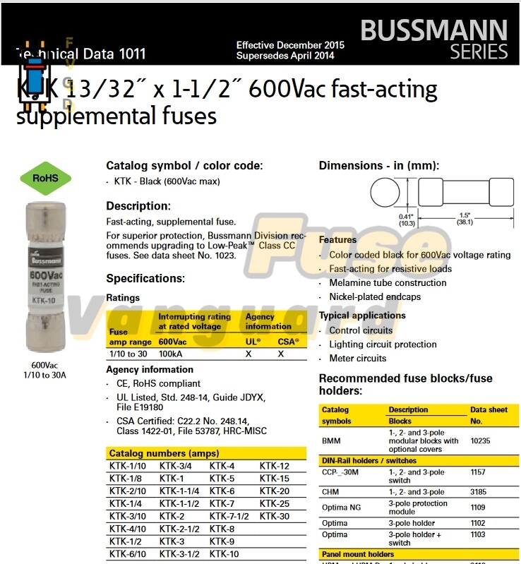 1PC BUSSMANN KTK-10 KTK10 KTK 10A 600V Fuses Fast Acting Fuse | eBay