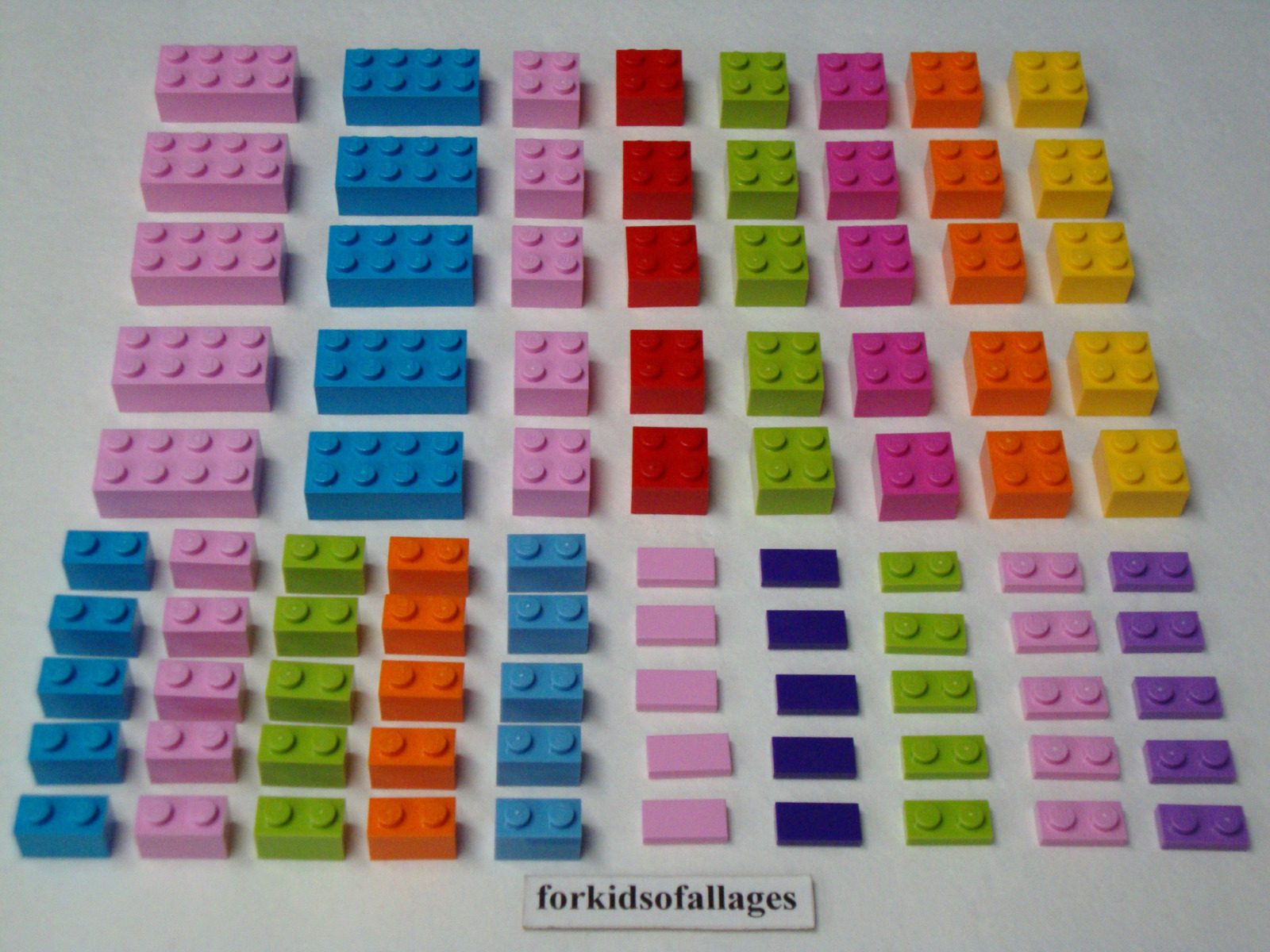 90 Lego Bricks Plates Tiles Friends Girl Colors Pink Dark Azure 2x4 ...
