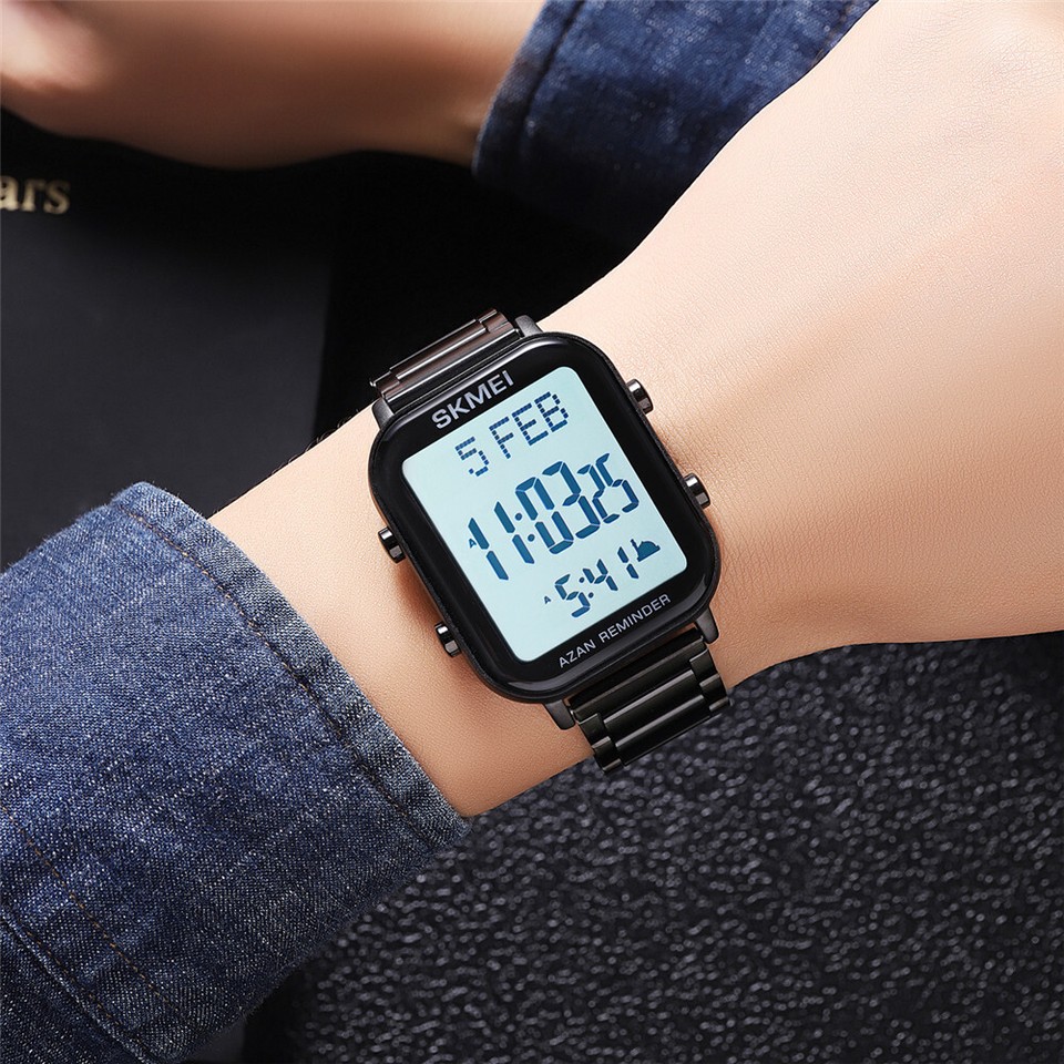 SKMEI Men Square Watch Qibla Compass Wristwatch Muslim Azan Prayer ...