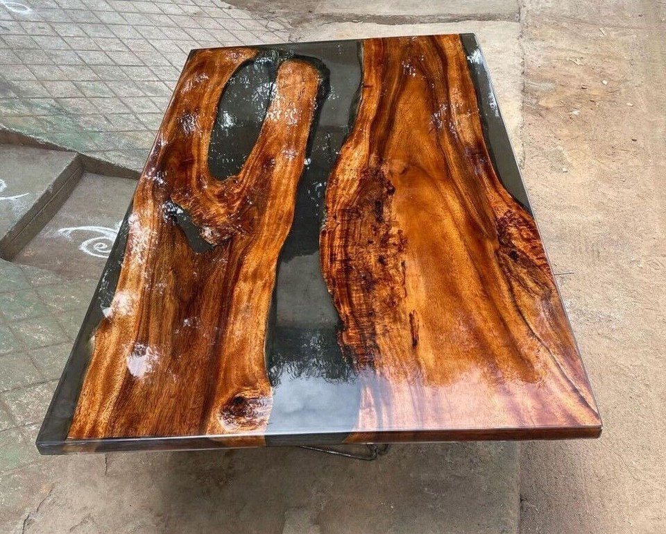 Natura Clear Resin Epoxy Wood Table Top For Dining Room Decor Furniture ...