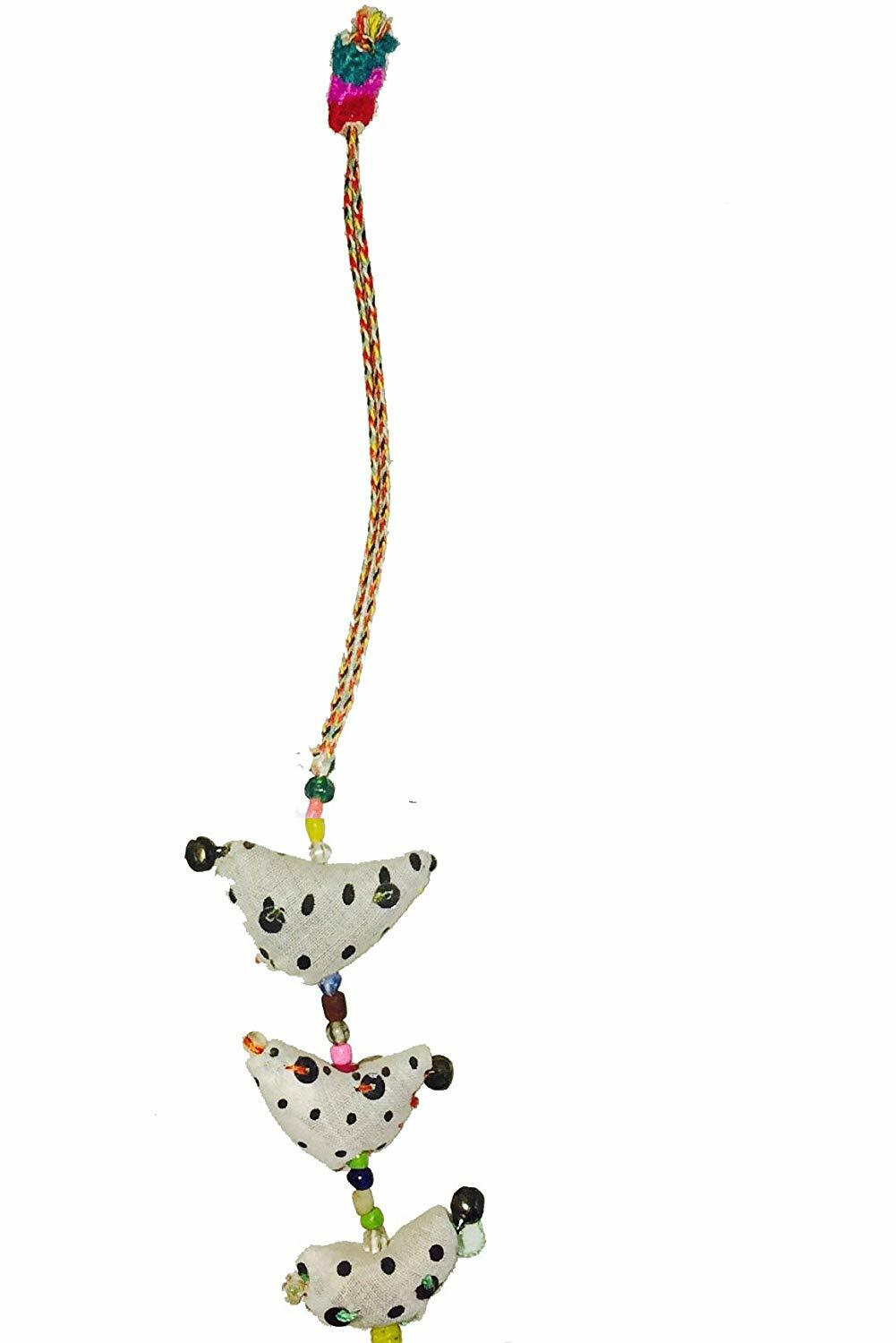 Bird Wall & Door Hanging with Beads & Brass Bell Strings in White Color ...