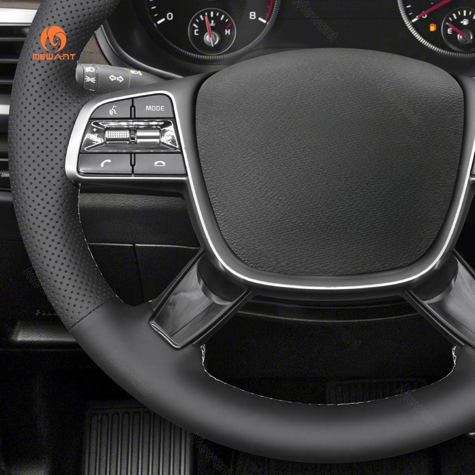 MEWANT DIY Black Hand Stitch Real Steering Wheel Wrap for Kia Telluride ...