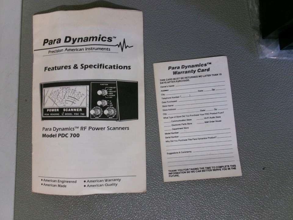 Para Dynamics Power Scanner PDC 700 Meter with Manual & Box-1000 WATT ...