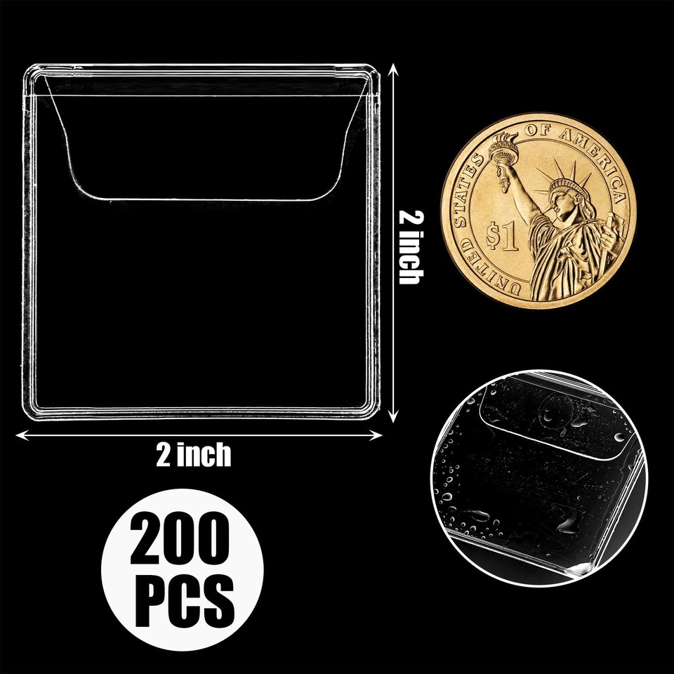 200 Pack Single Pocket Coin Sleeves for Collectors 2 X 2 Inch Clear PVC ...