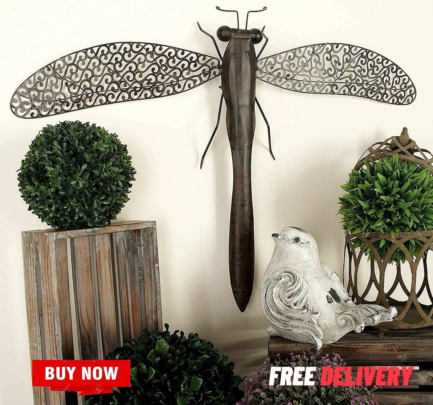 Extra Large Rustic Metal Dragonfly Wall Art Sculpture Indoor or Outdoor ...