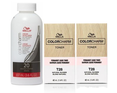 Wella Color Charm Permanent Liquid Toner-T28 x 2 w/ CC Creme 20 Volume ...