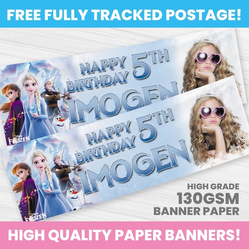 FROZEN PERSONALISED PRINCESSES PHOTO BIRTHDAY BANNER PARTY DECORATION ...