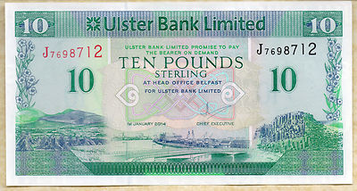 ULSTER bank LTD Belfast £10 ten pound banknote 2012 2014 Real local ...