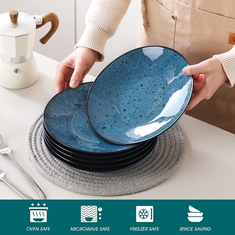 vancasso BUBBLE Blue Dinner Plate Set of 6 10.5 Inch Dish Set Large ...