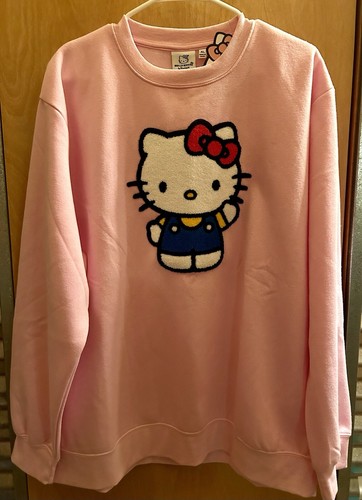Sanrio Hello Kitty Pink Chenille Patch Crewneck Fleece Sweatshirt Size XL | eBay
