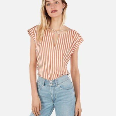 EXPRESS STRIPED STRAPPY CROSS FRONT GRAMERCY TEE, Size Small | eBay