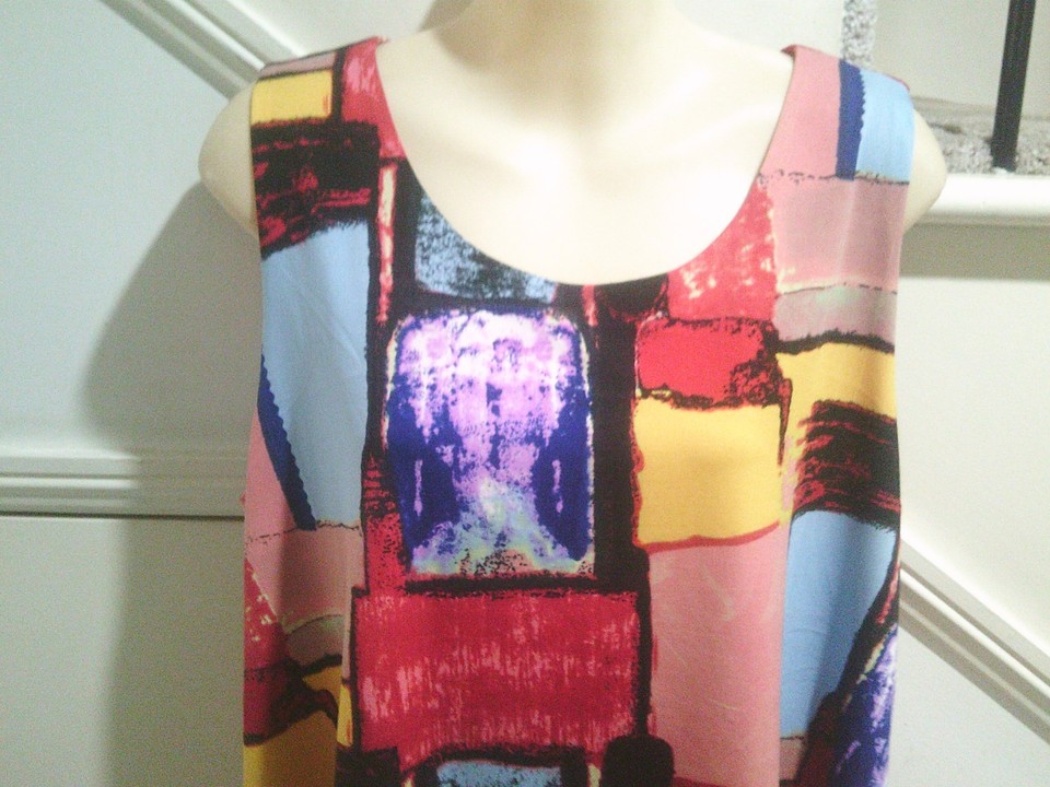 ELEGANT LABEL NWOT SIZE L 16 Red Multi Coloured Overlay Lined DRESSY ...