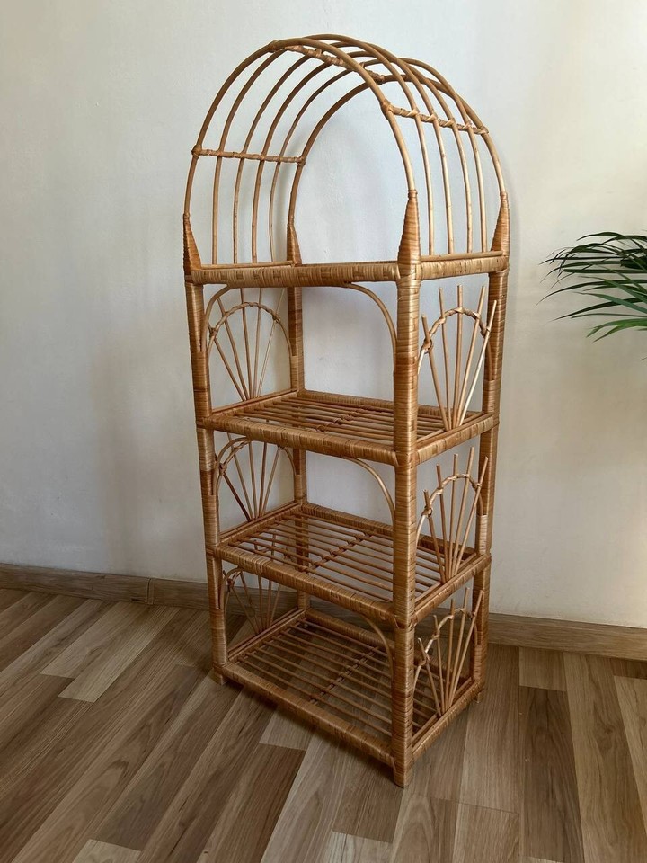 NEW arched wicker shelving unit rattan shelf arch bookcase boho storage ...