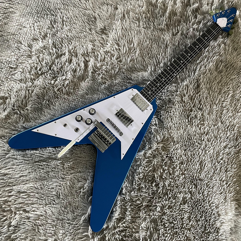 Custom Left-handed Electric Guitar Flying V Blue Tremolo Bridge Free ...