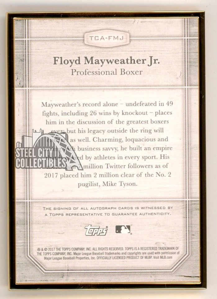 Floyd Mayweather Jr 2017 Topps Transcendent Autograph Card #TCA-FMJ 20/ ...