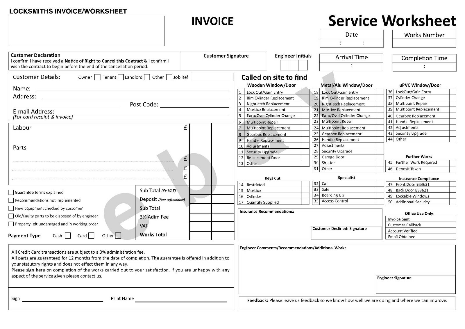 3 Locksmith Invoice/worksheet pads | eBay UK
