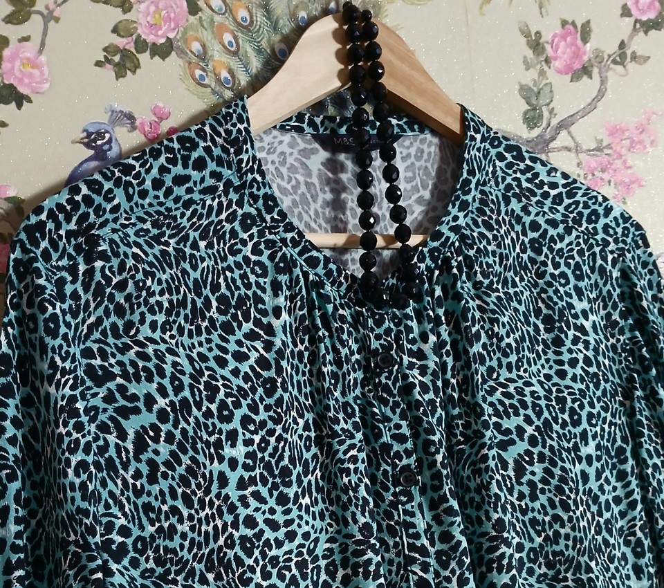 Vintage style teal black & white leopard print smock dress size 16 from ...