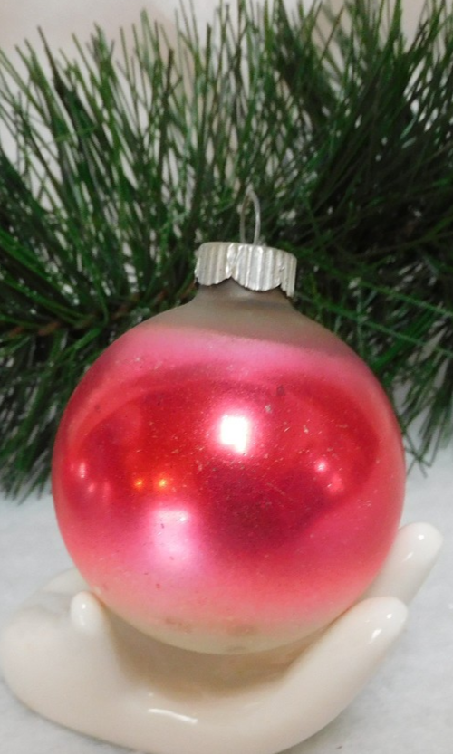 Vtg Christmas Ornament Shiny Brite Ombre raspberry pink cap marked USA ...