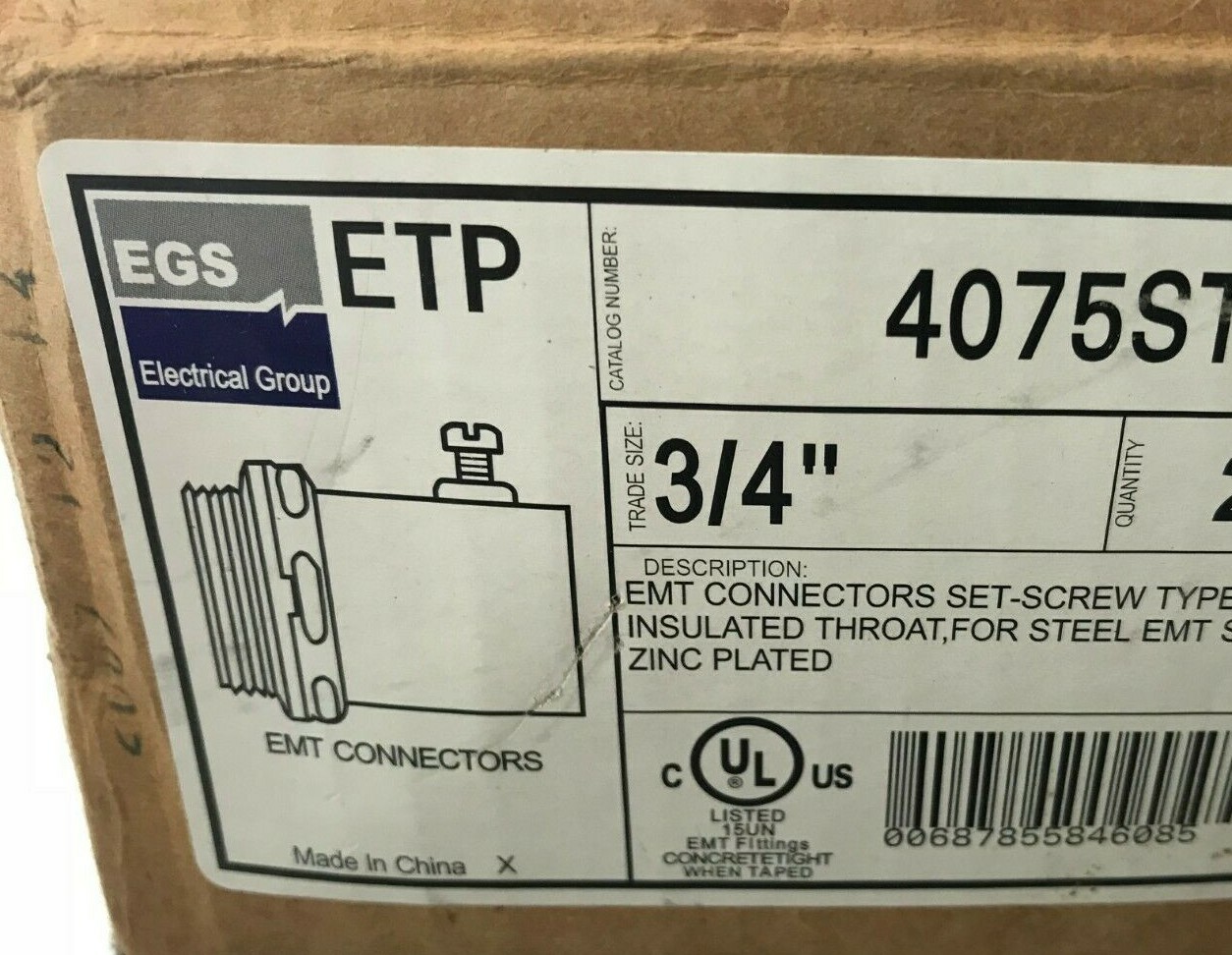 4075ST EGS 3/4" EMT CONNECTOR Set Screw Insulated Throat QTY 1 2nd FREE ...