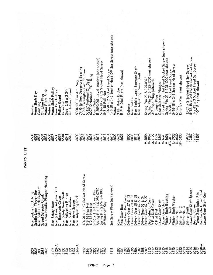 Tree Model 2VG-C Milling Machine Operation, Instruction, & Parts Manual ...