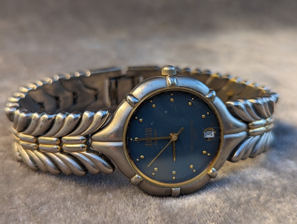 Lovely AmStar Signature Women's Silver Tone 30mm Quartz Watch Blue Dial ...