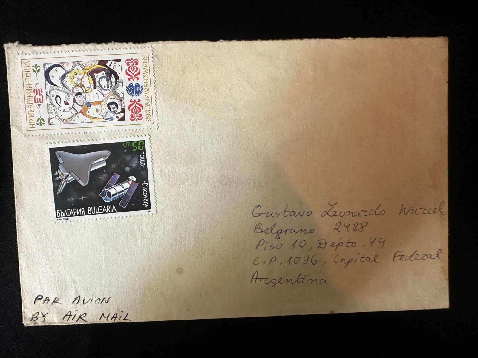 C) 1982. BULGARIA. AIR MAIL ENVELOPE SHIPPED ARGENTINA. DOUBLE STAMP OF ...