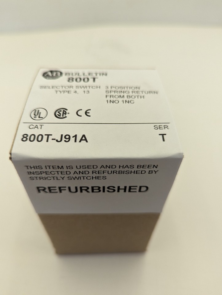 ALLEN BRADLEY 800T-J91A SELECTOR SWITCH 3 POS SPR RET FROM BOTH 1NO/1NC ...