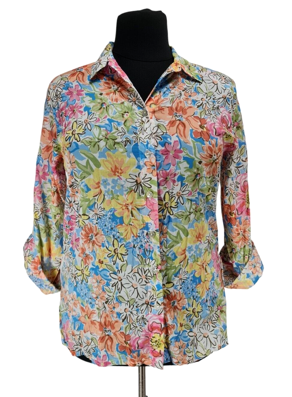 KORET FRANCISCA Womens Button Up Long Sleeve Shirt Size L Floral Cotton ...