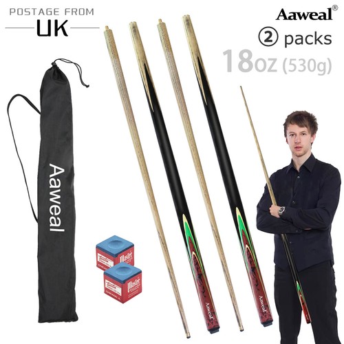 2 Piece 57" Ash Snooker Pool Cue 9.5mm Tip Ideal Adults 18oz Cue ...