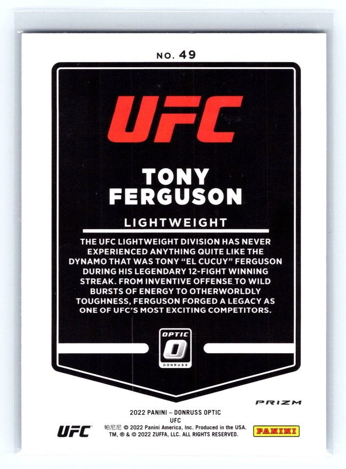 2022 Donruss Optic Inaugural UFC TONY FERGUSON #49 Blue Velocity Prizm ...