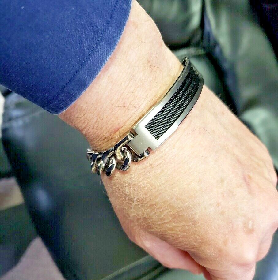 REVV MENS 8.5" TITANIUM BRACELET W BLACK BRACELET NEW WITHOUT TAG MSRP ...