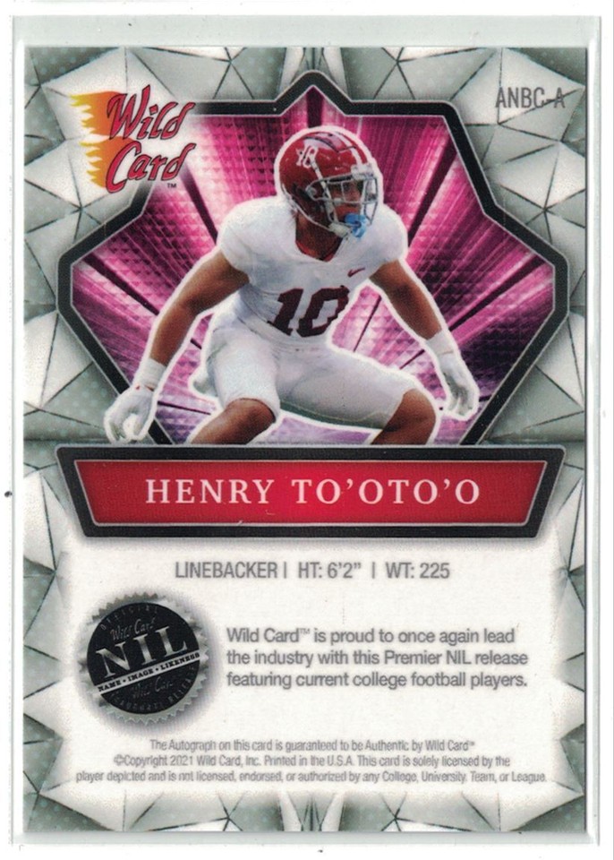 2021 Wild Card Alumination Henry To'Oto'O Autograph Alabama Crimson ...