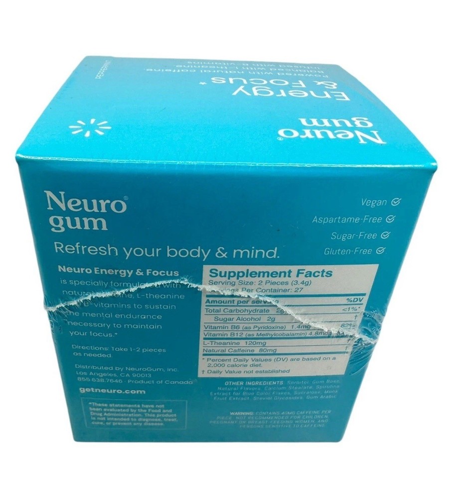 NEW Neuro Gum Energy Caffeine 54 Pieces Sugar Free L-theanine ...