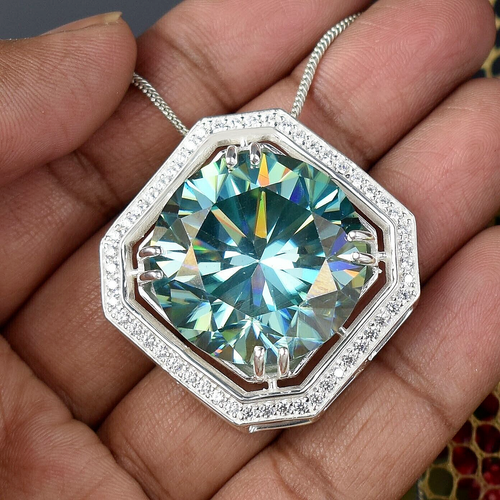 35 Ct. Round Cut Blue Diamond Pendant - 925 Sterling Silver ( White ...