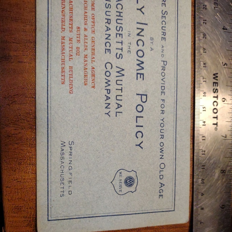 Antique Springfield Blue Original Massachusetts Mutual Life Insurance ...